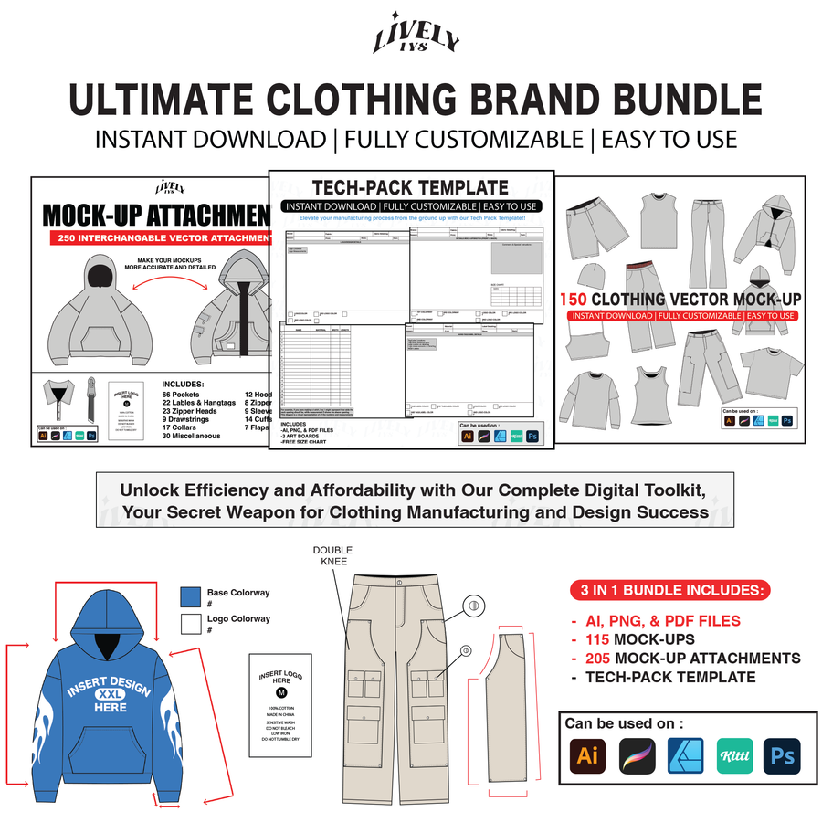 BUNDLE | Vector Mock-up Attachments, Mock-ups, & Tech-Pack Template ...