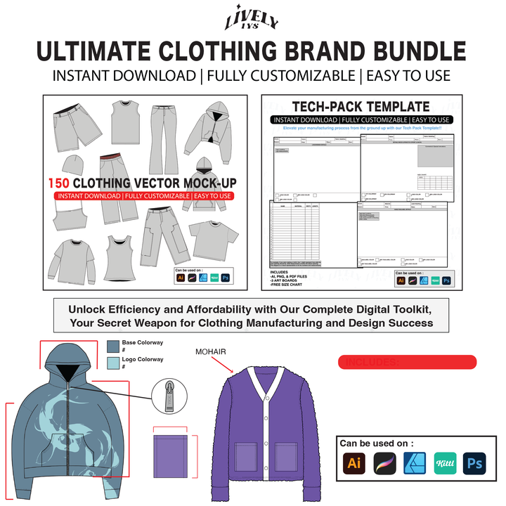 BUNDLE | Vector Mock-ups & Tech-pack Template – LivelyLys